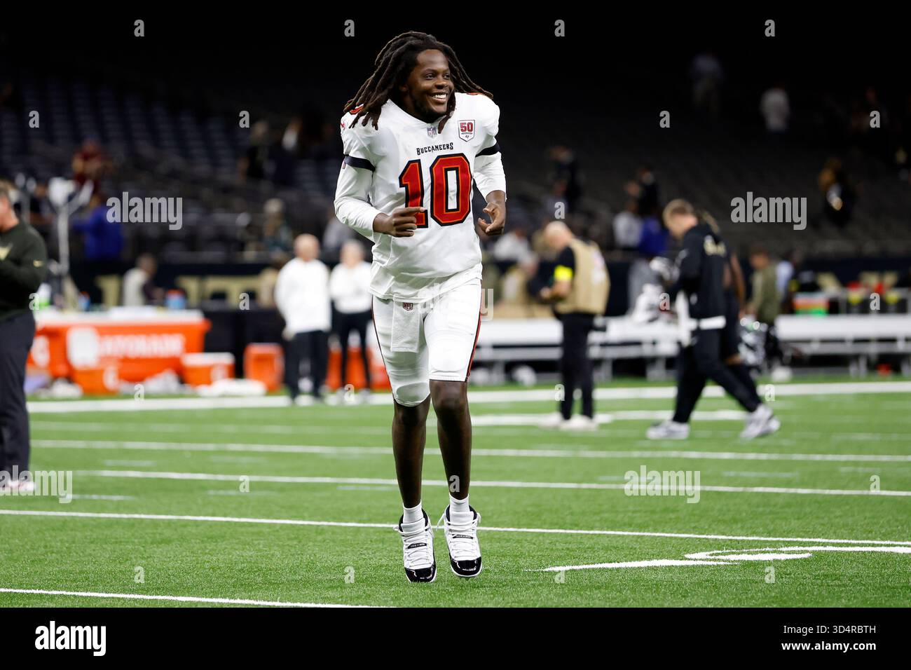 Tampa Bay Buccaneers quarterback Teddy Bridgewater (10) walks off the ...