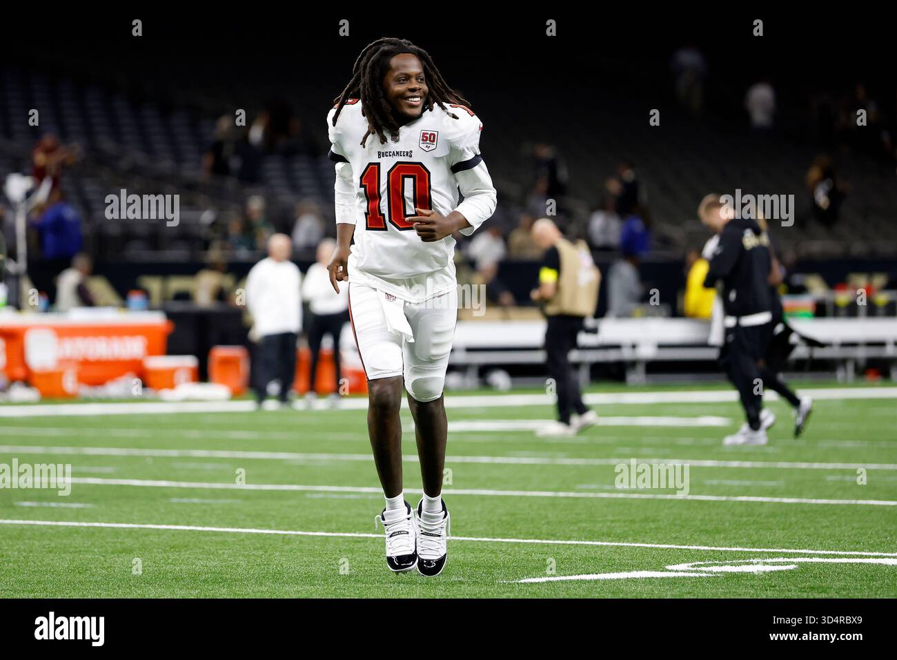 Tampa Bay Buccaneers quarterback Teddy Bridgewater (10) walks off the ...