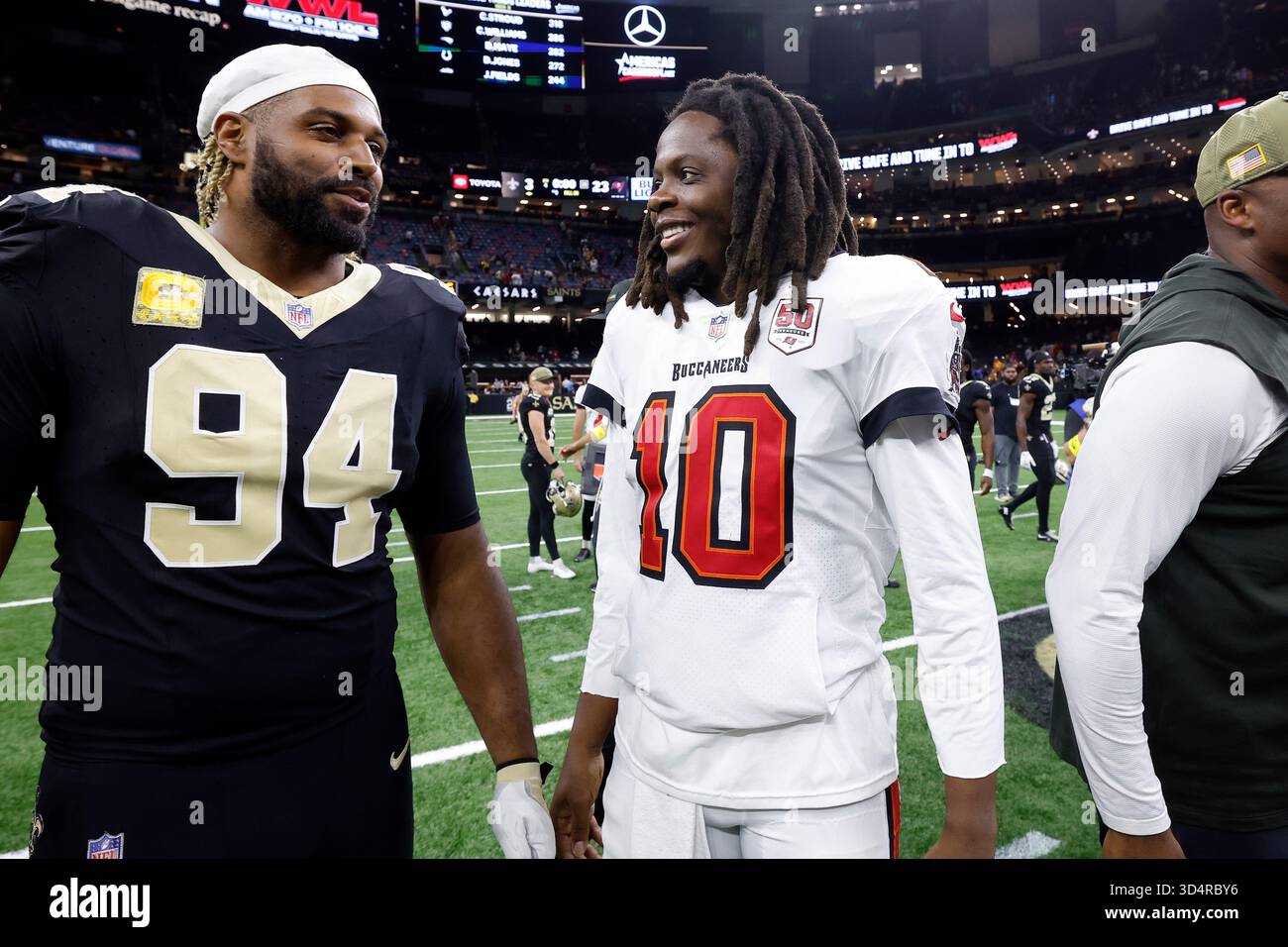 New Orleans Saints defensive end Cameron Jordan (94) speaks to Tampa ...