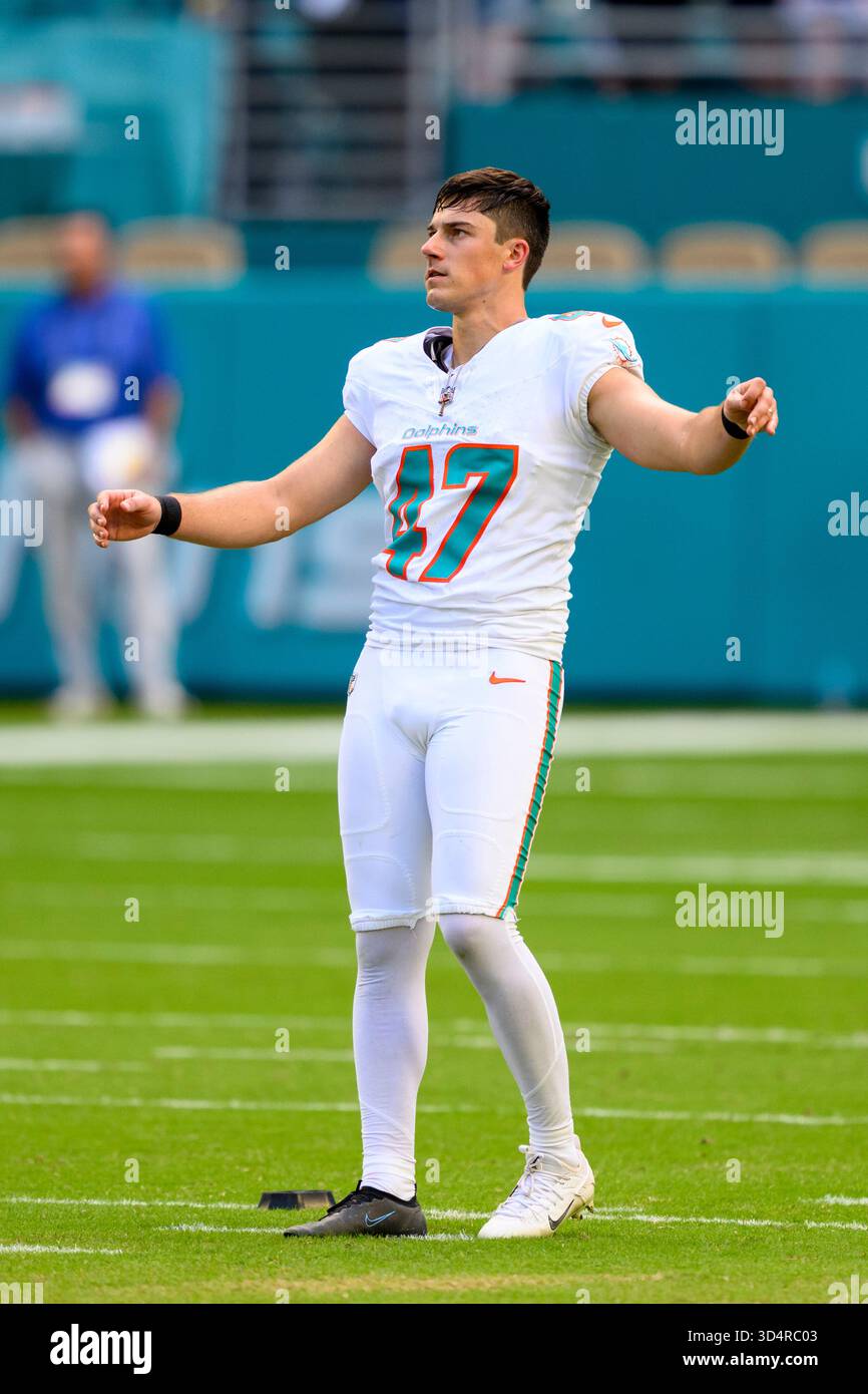 Miami Dolphins kicker Riley Patterson (47) practices on the field ...