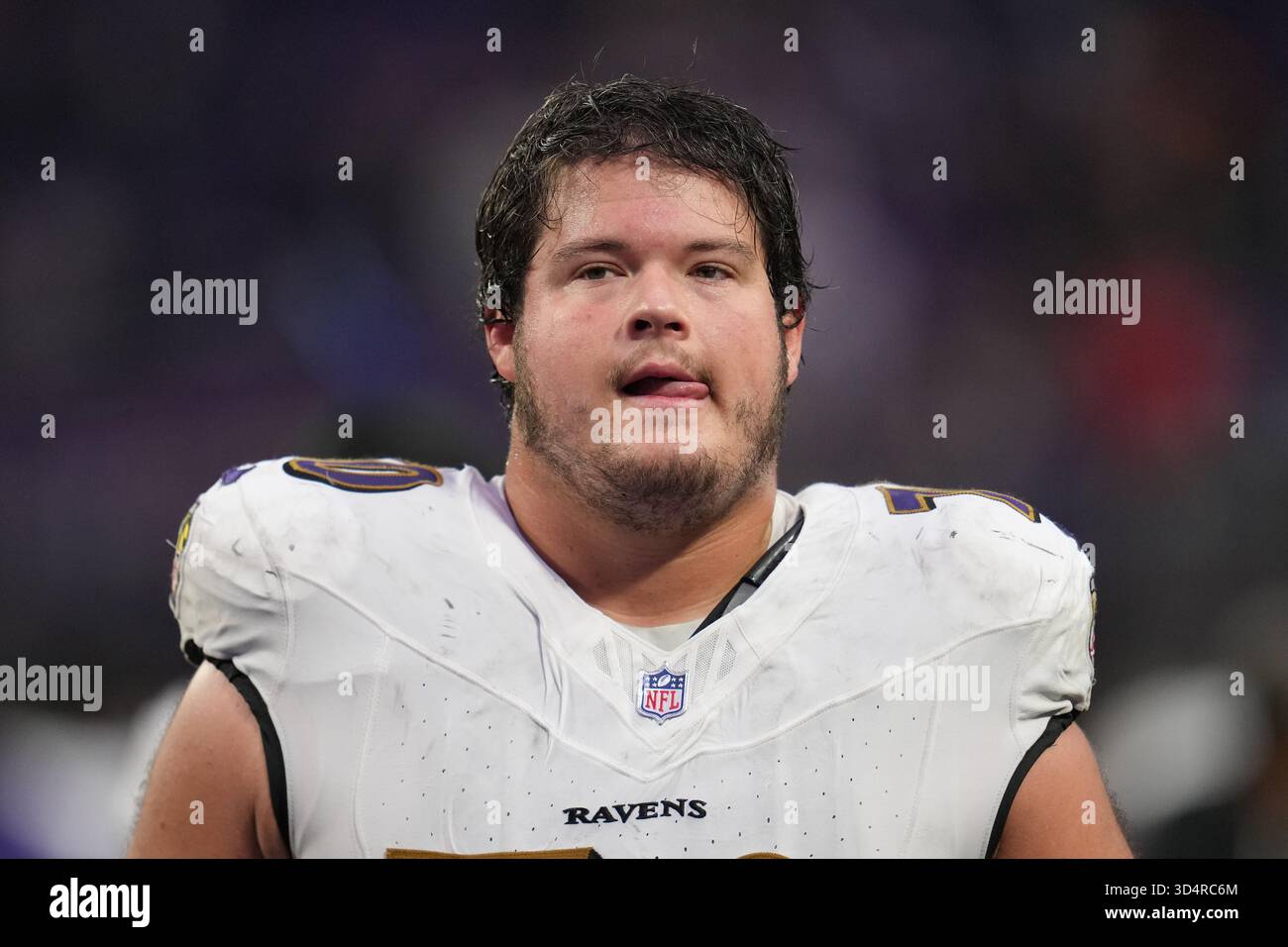 Baltimore Ravens offensive tackle Roger Rosengarten (70) leaves the ...