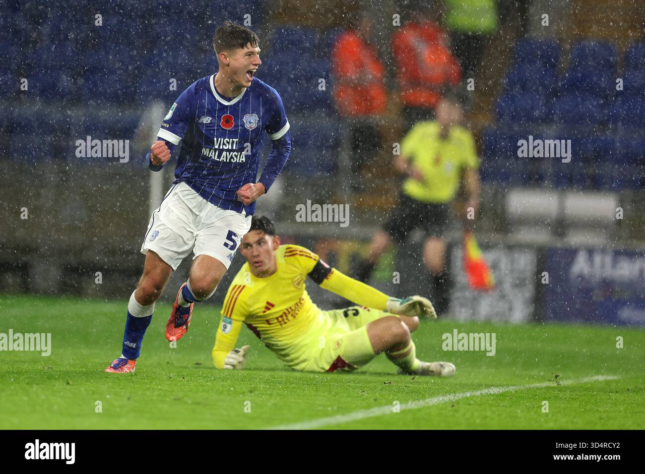 Troy Perrett of Cardiff City (l) celebrates after he scores his teams ...