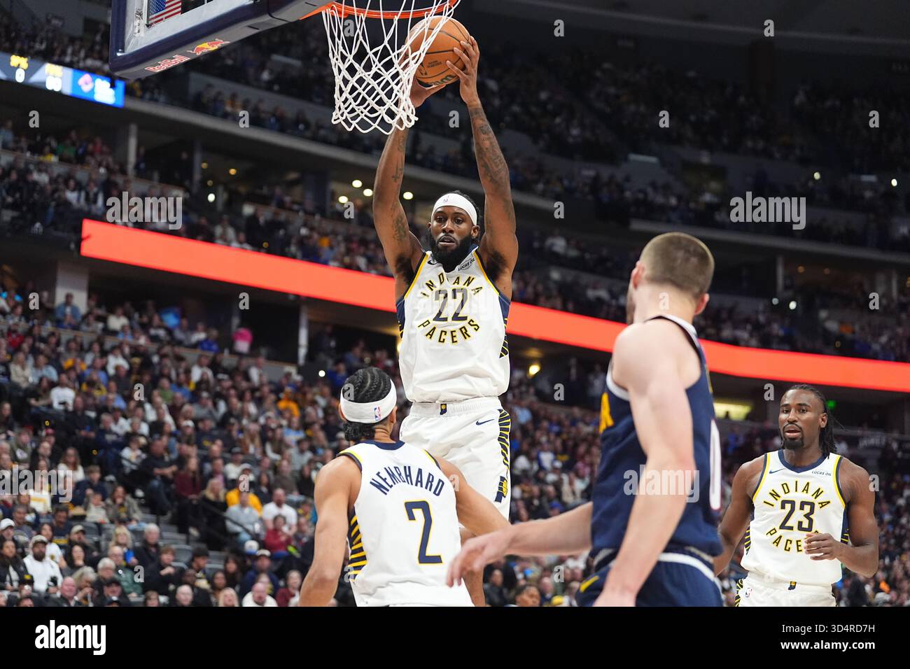 Indiana Pacers forward Isaiah Jackson (22) pulls in a rebound in the first half of an NBA ...