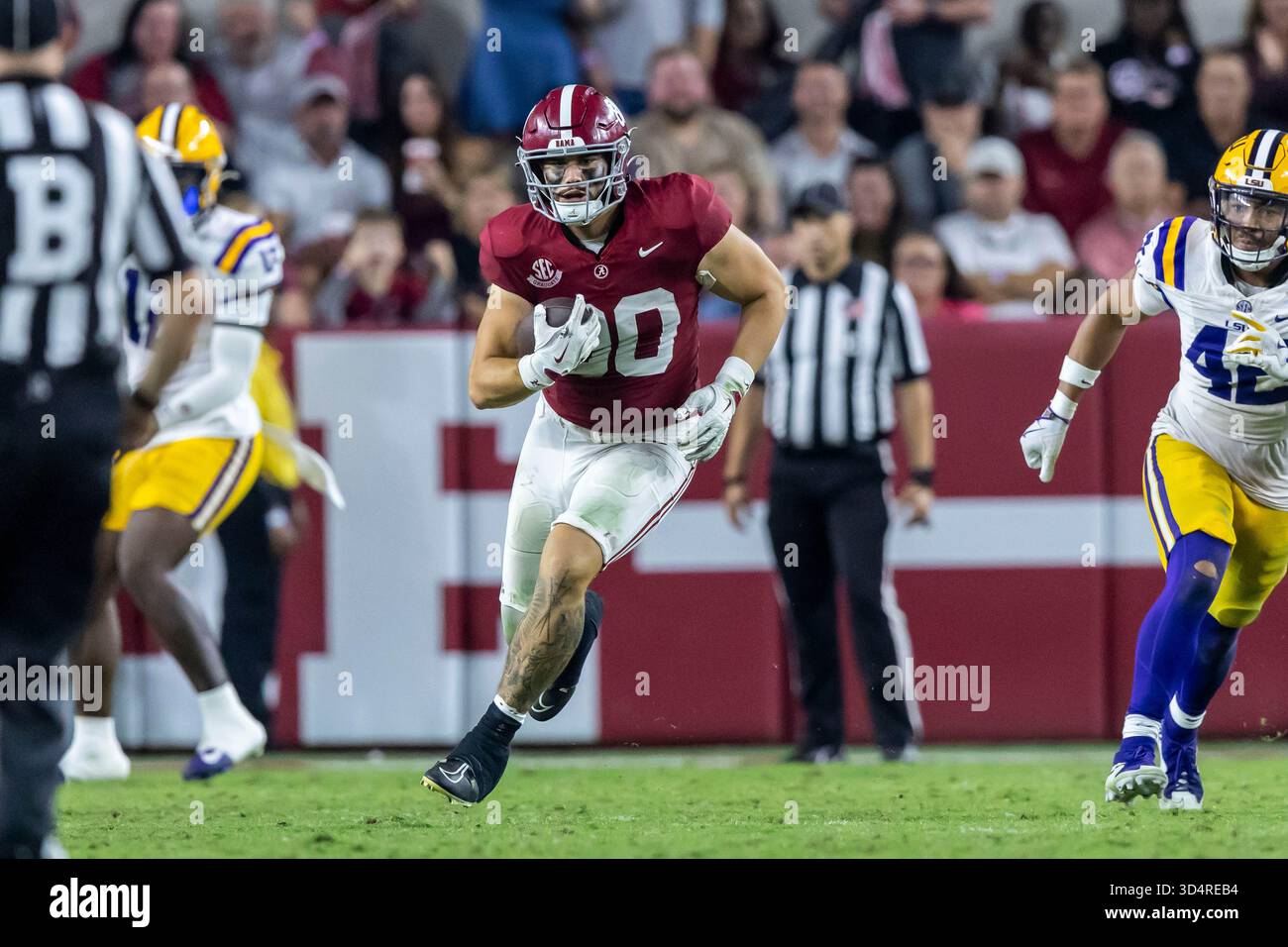 Alabama tight end Josh Cuevas (80) runs after a catch against LSU ...