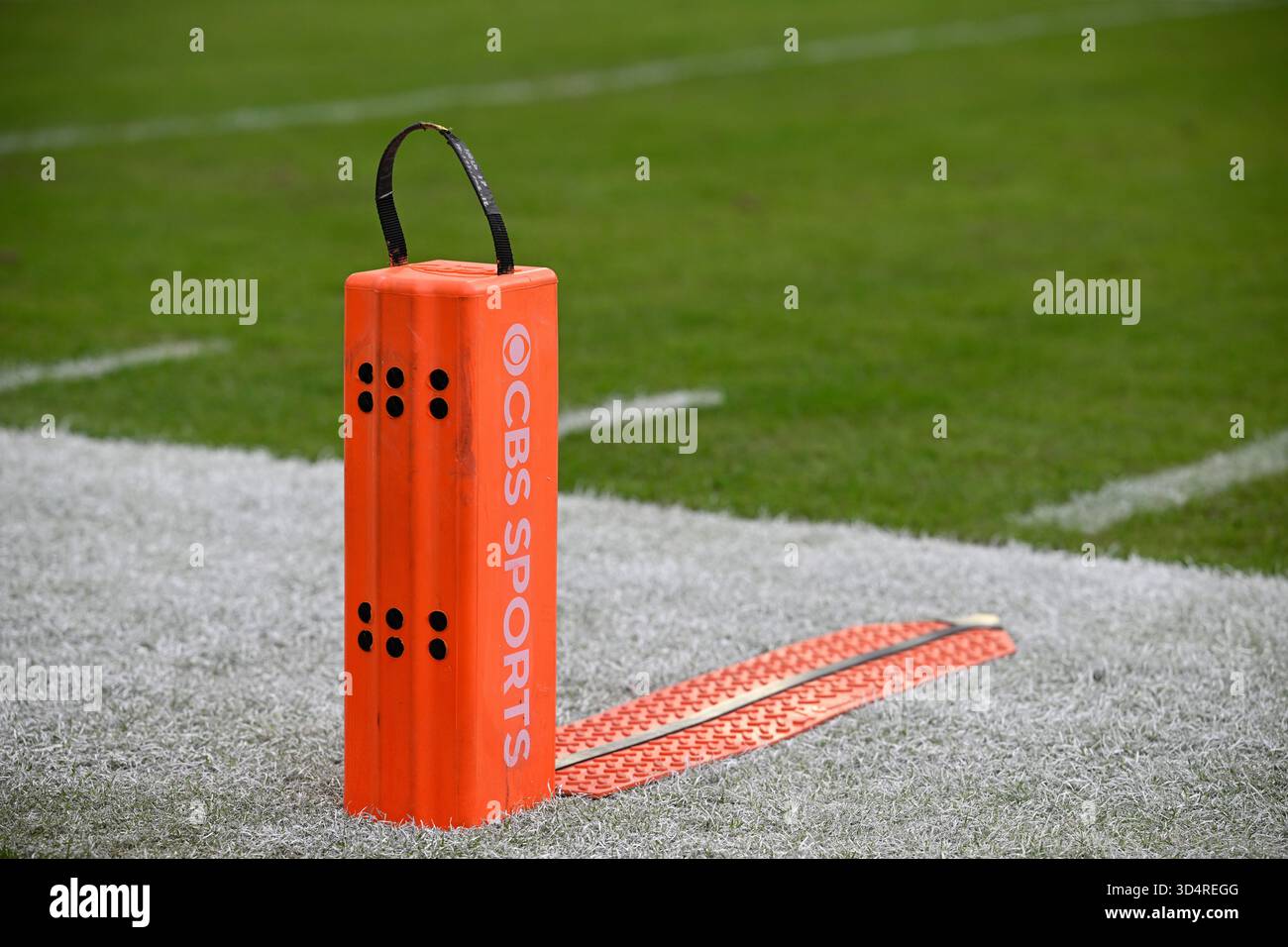 A first down marker pylon camera is viewed on the sideline during the ...