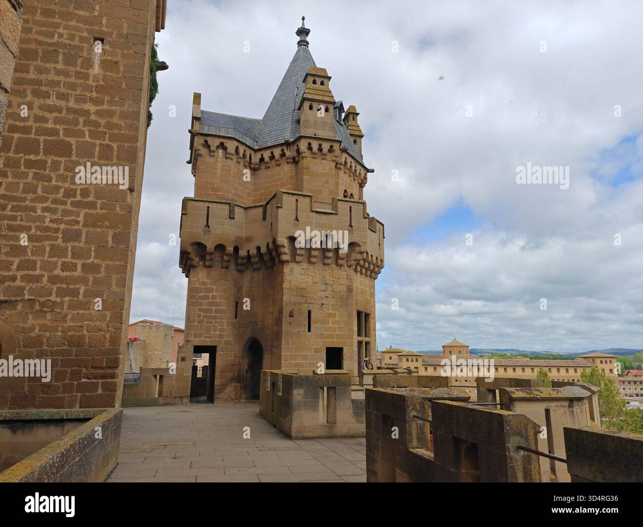 Medieval stone tower with slate roof Stock Photo - Alamy
