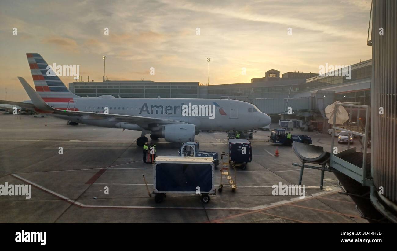 Dallas, TX, USA - July 9, 2025 - An American Airlines plane sits at the ...