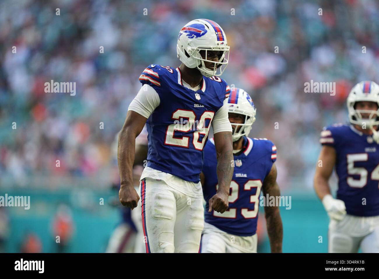 Buffalo Bills safety Sam Franklin Jr. (28) celebrates after a tackle on ...