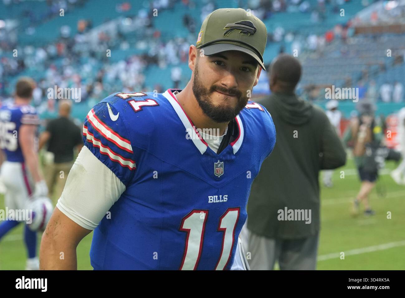 Buffalo Bills quarterback Mitchell Trubisky (11) leaves the field ...