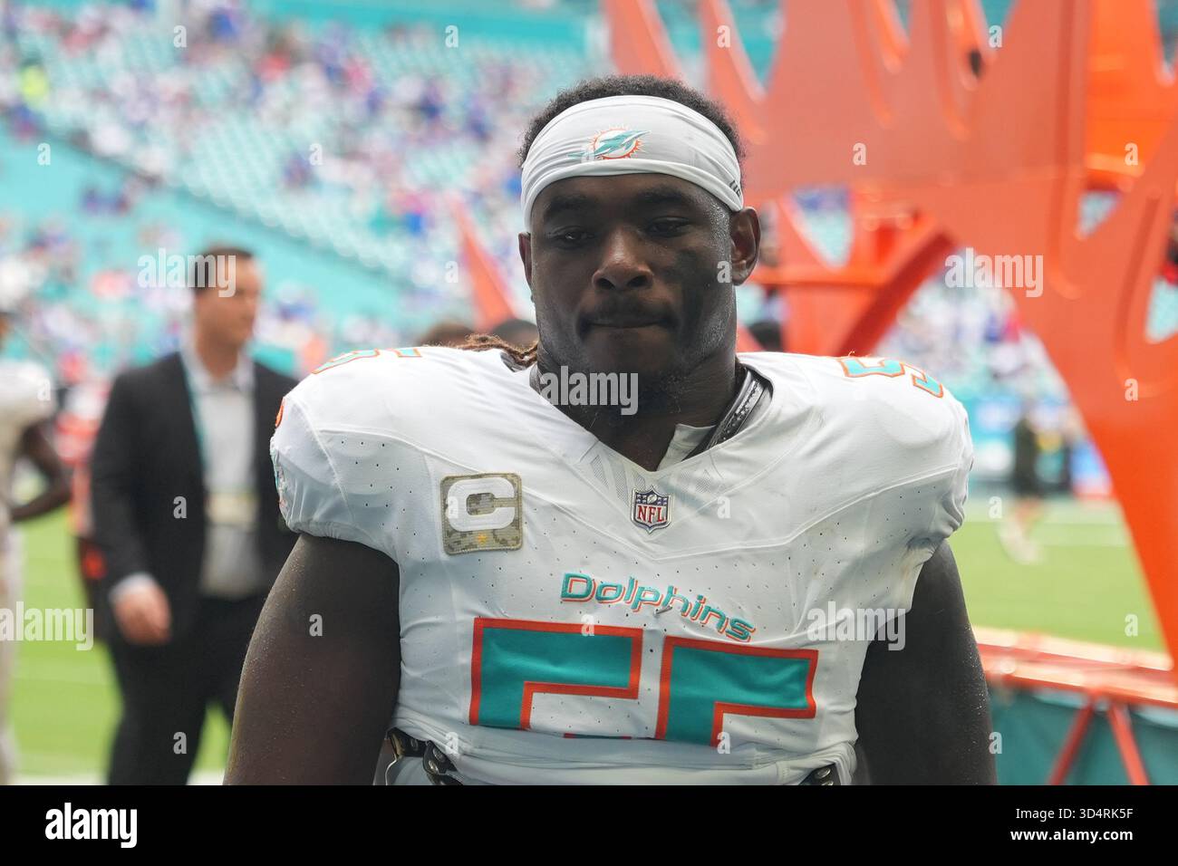 Miami Dolphins center Aaron Brewer (55) leaves the field following ...