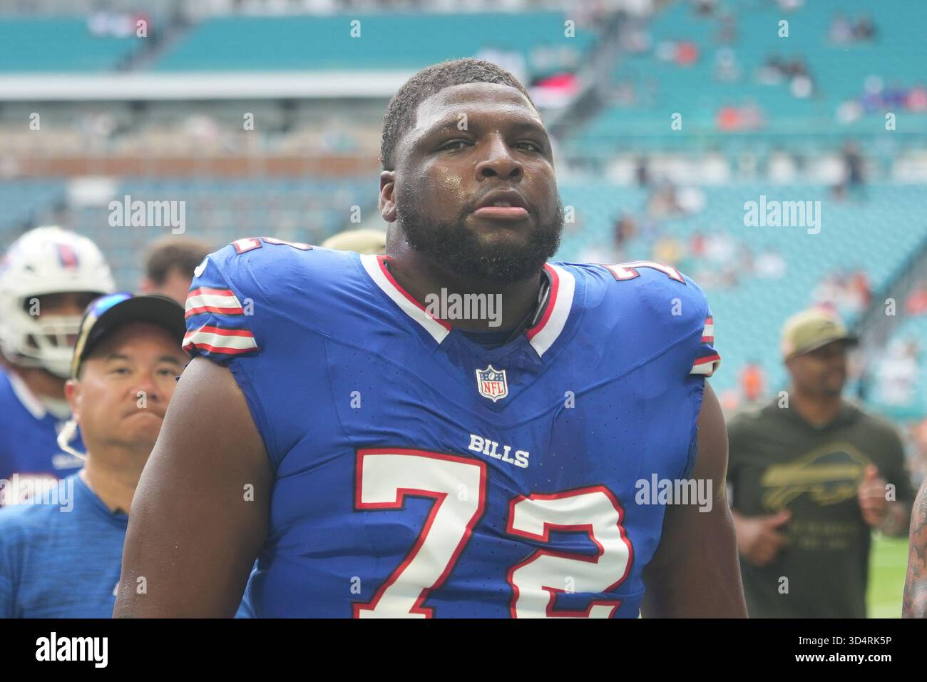 Buffalo Bills defensive tackle Phidarian Mathis (72) leaves the field ...