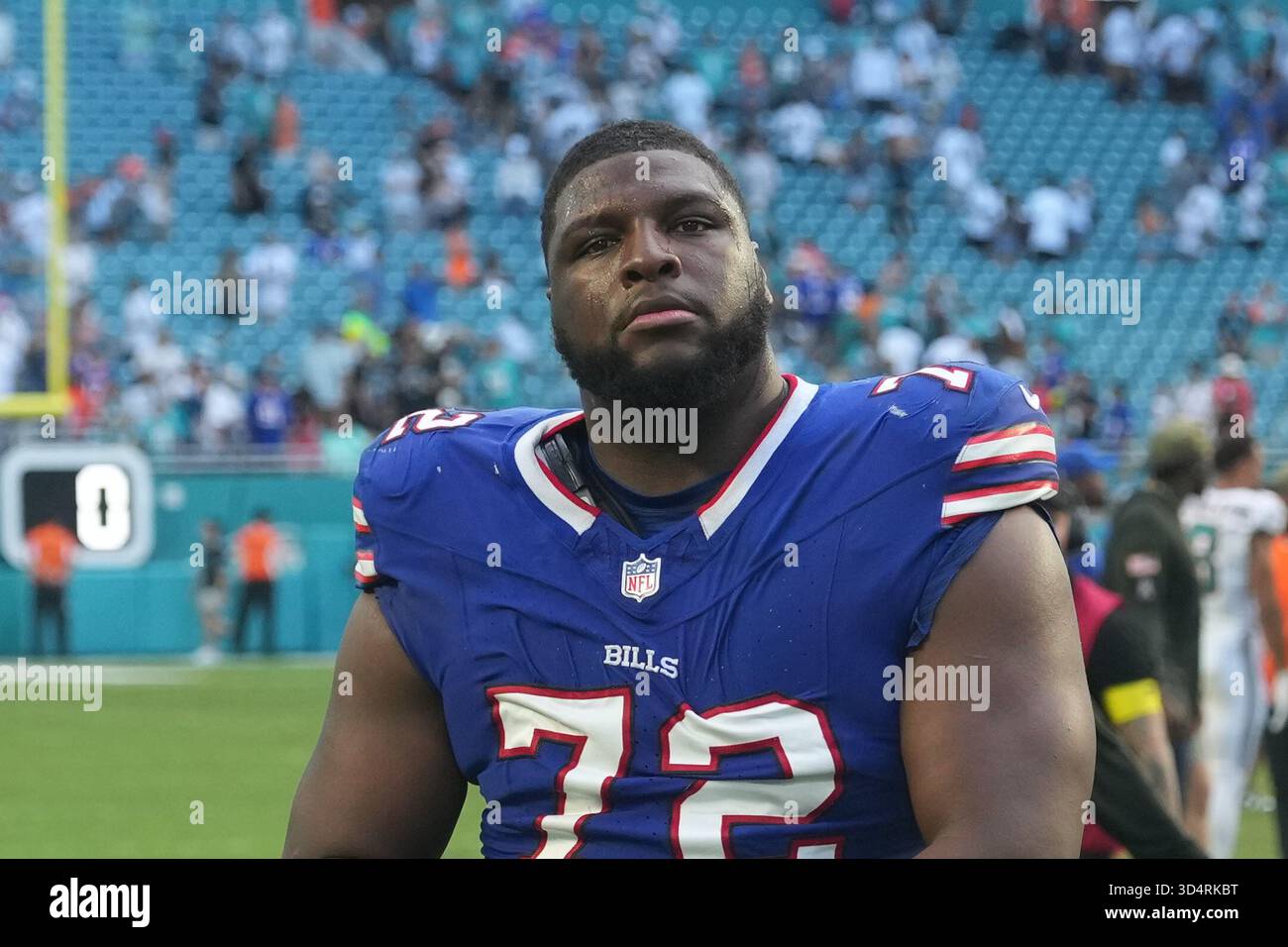 Buffalo Bills defensive tackle Phidarian Mathis (72) leaves the field ...