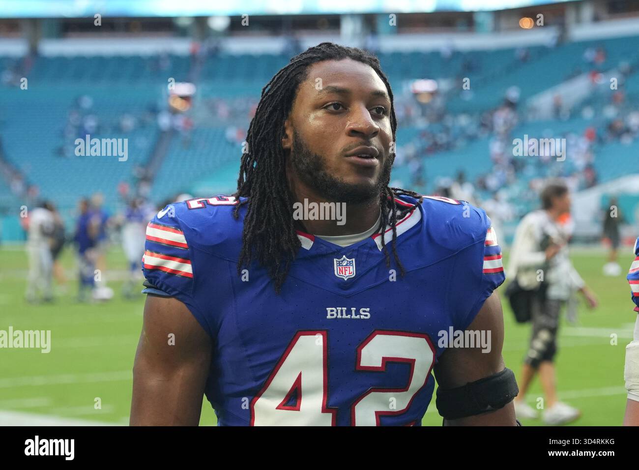 Buffalo Bills linebacker Dorian Williams (42) leaves the field ...