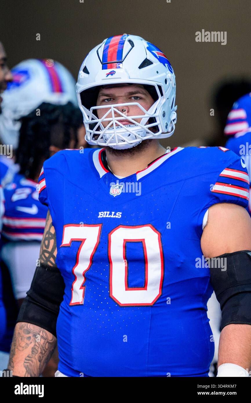 Buffalo Bills offensive lineman Alec Anderson (70) prepares to walk ...