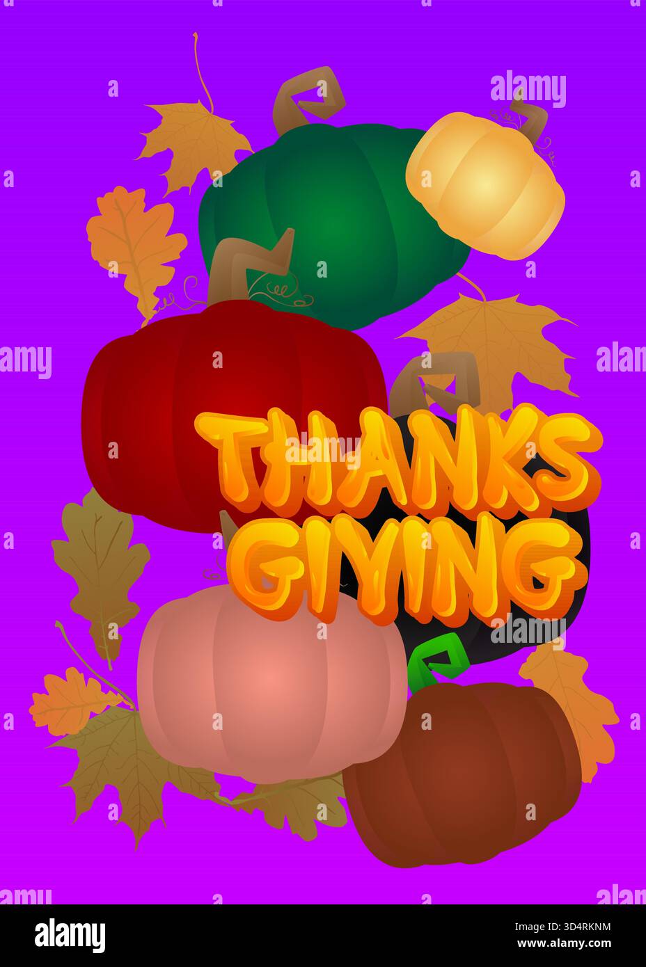 Thanksgiving text with Autumn leaf and Pumpkin. Poster for celebrating ...