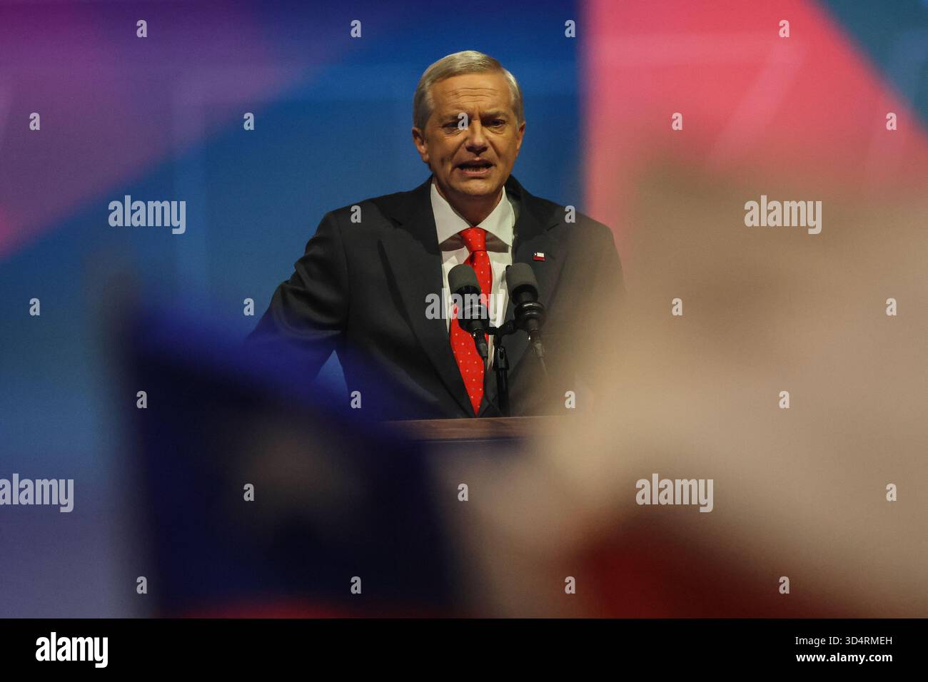 Presidential candidate Jose Antonio Kast delivers a speech during his ...