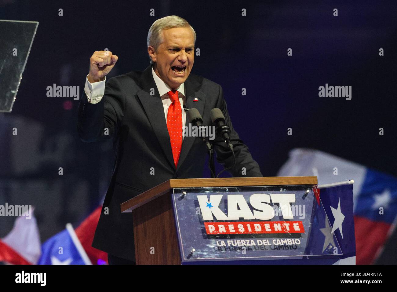 Presidential candidate Jose Antonio Kast delivers a speech during his ...