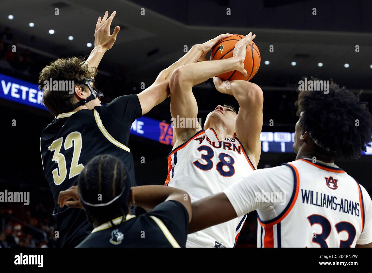 Auburn forward Filip Jovic (38) is fouled by Wofford center Callum ...