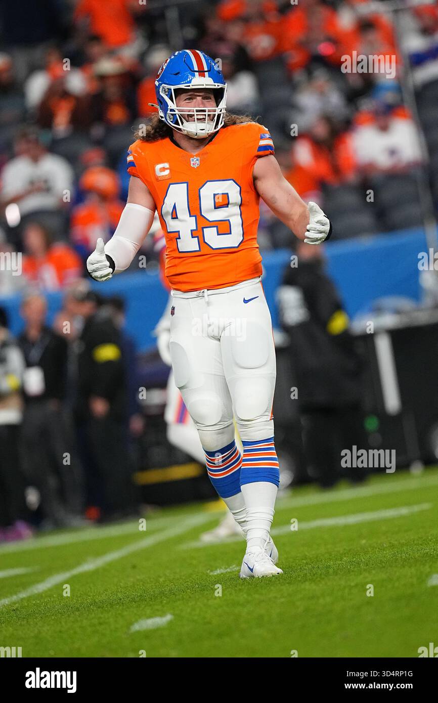 Denver Broncos linebacker Alex Singleton (49) smiles prior to the game ...
