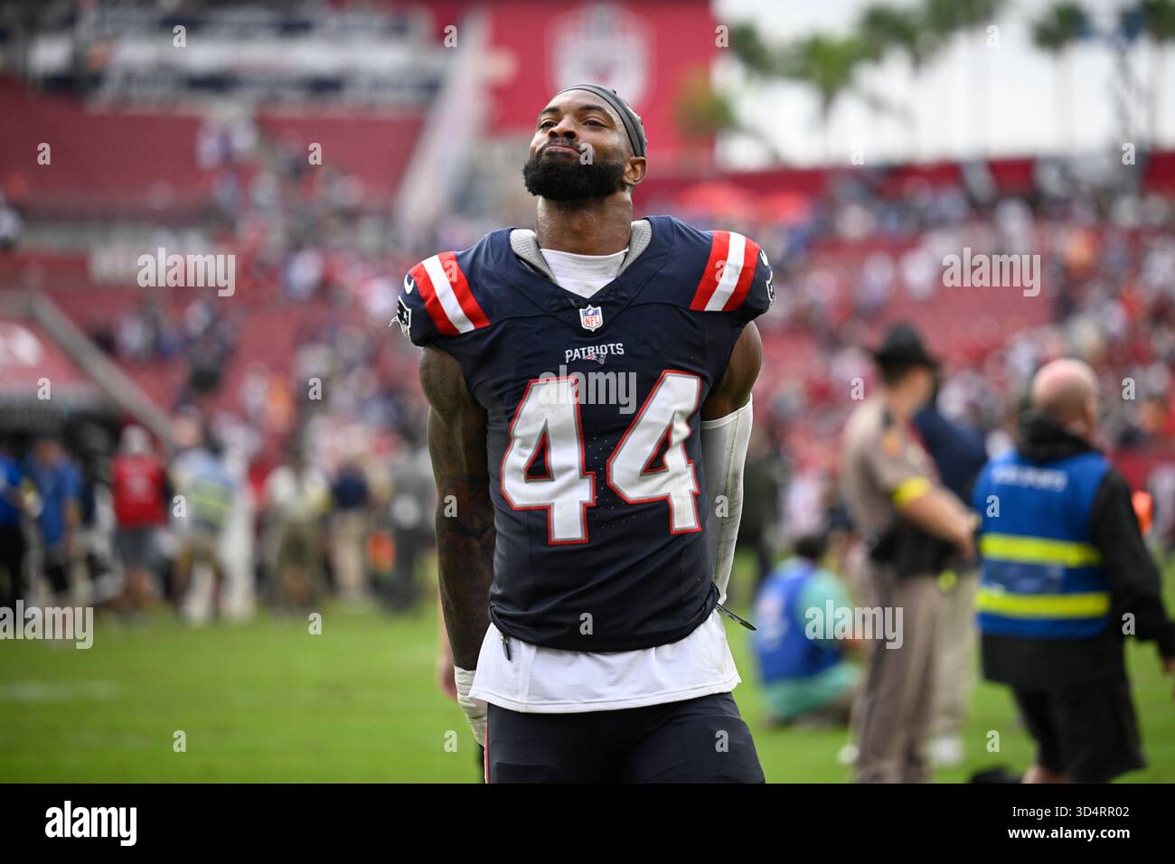 New England Patriots linebacker K'Lavon Chaisson (44) leaves the field ...