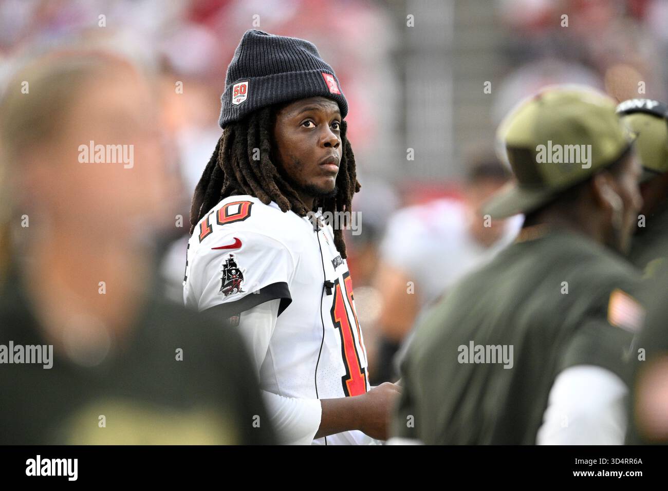 Tampa Bay Buccaneers quarterback Teddy Bridgewater (10) looks on from ...