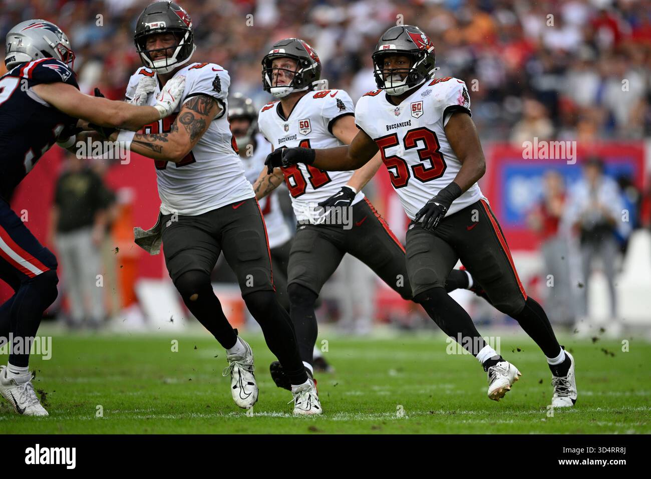 Tampa Bay Buccaneers linebacker Nick Jackdon (53) follows a play ...