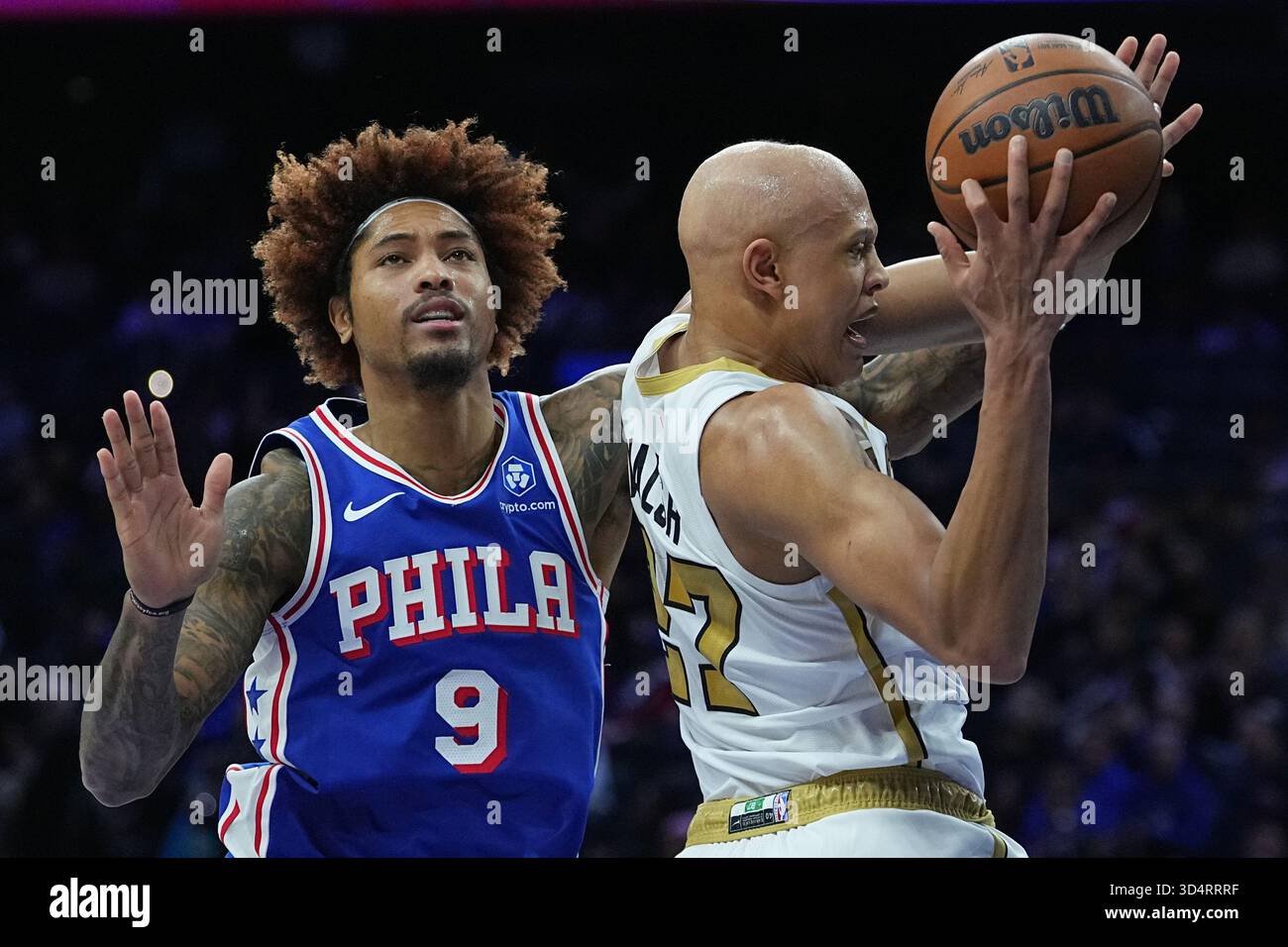 Boston Celtics' Jordan Walsh, right, wins the rebound over Philadelphia ...