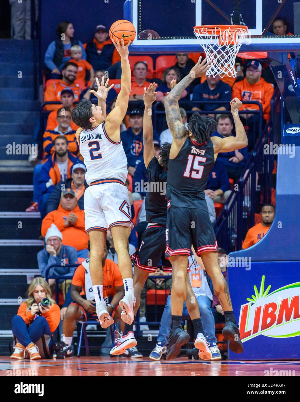 Texas Tech's JT Toppin attempts to block Andrej Stojakovic's shot ...