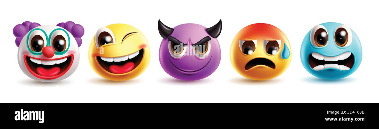 Emoji clown clipart character set. Emojis cute face clip art with ...