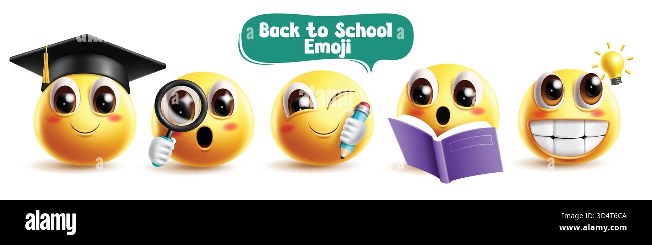 Emojis back to school characters clipart set. Back to School emoji 3d ...