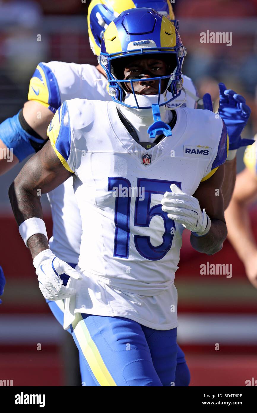 Los Angeles Rams wide receiver Konata Mumpfield (15) runs onto the ...