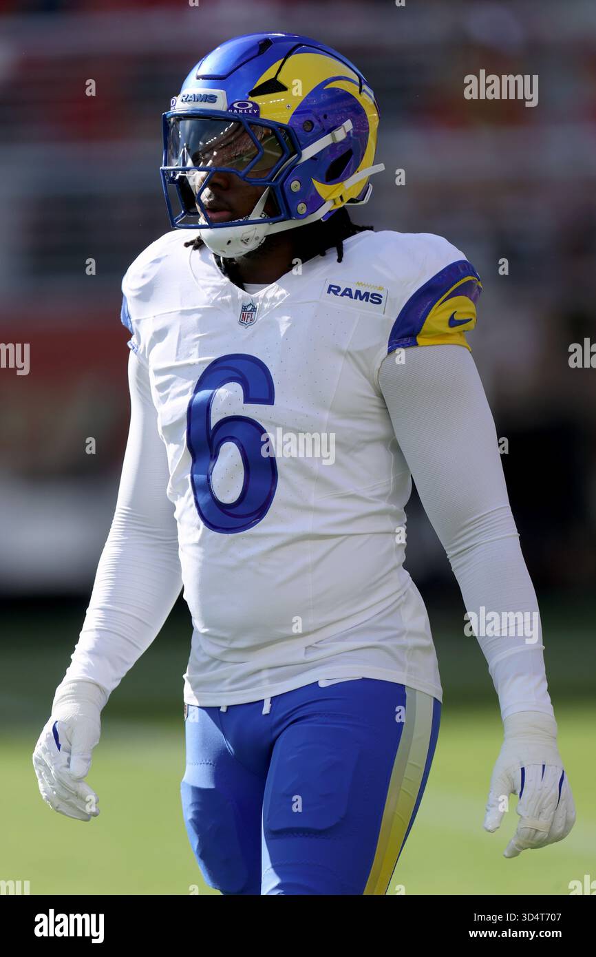 Los Angeles Rams linebacker Nick Hampton (6) walks on the field during ...