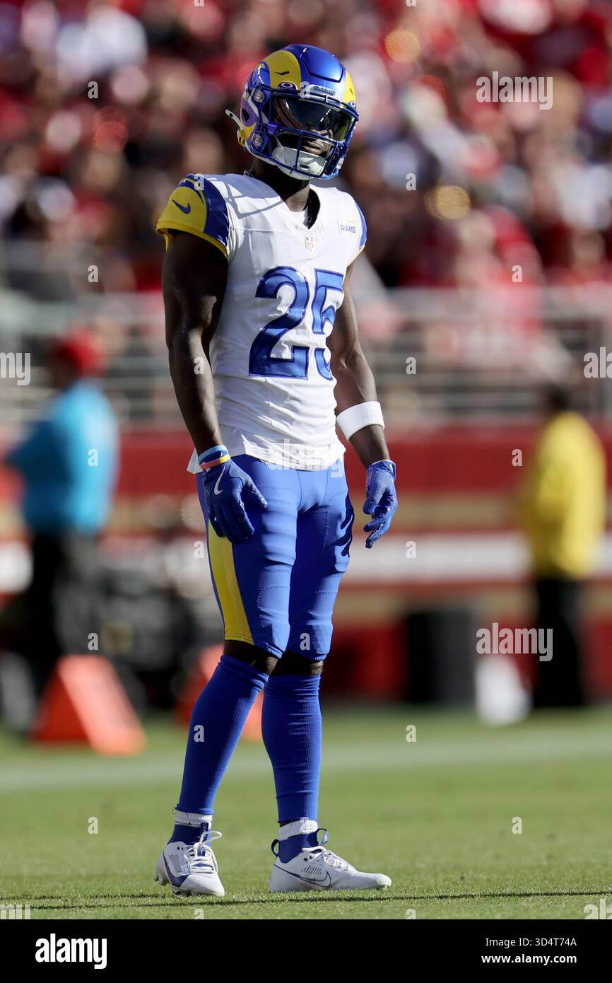 Los Angeles Rams cornerback Emmanuel Forbes (25) lines up during an NFL football game against ...