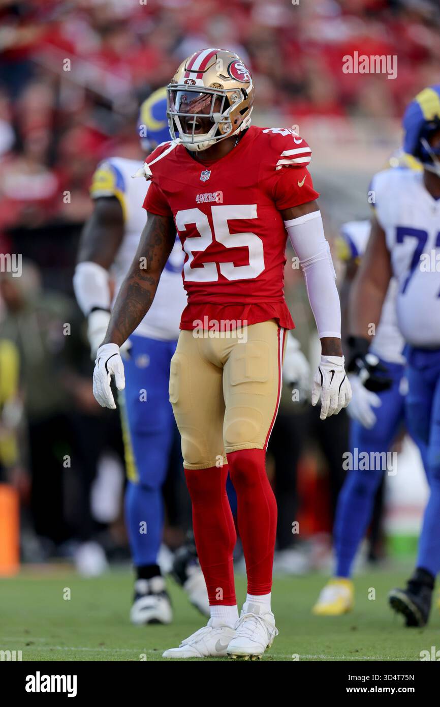 San Francisco 49ers safety Jason Pinnock (25) reacts after a play ...