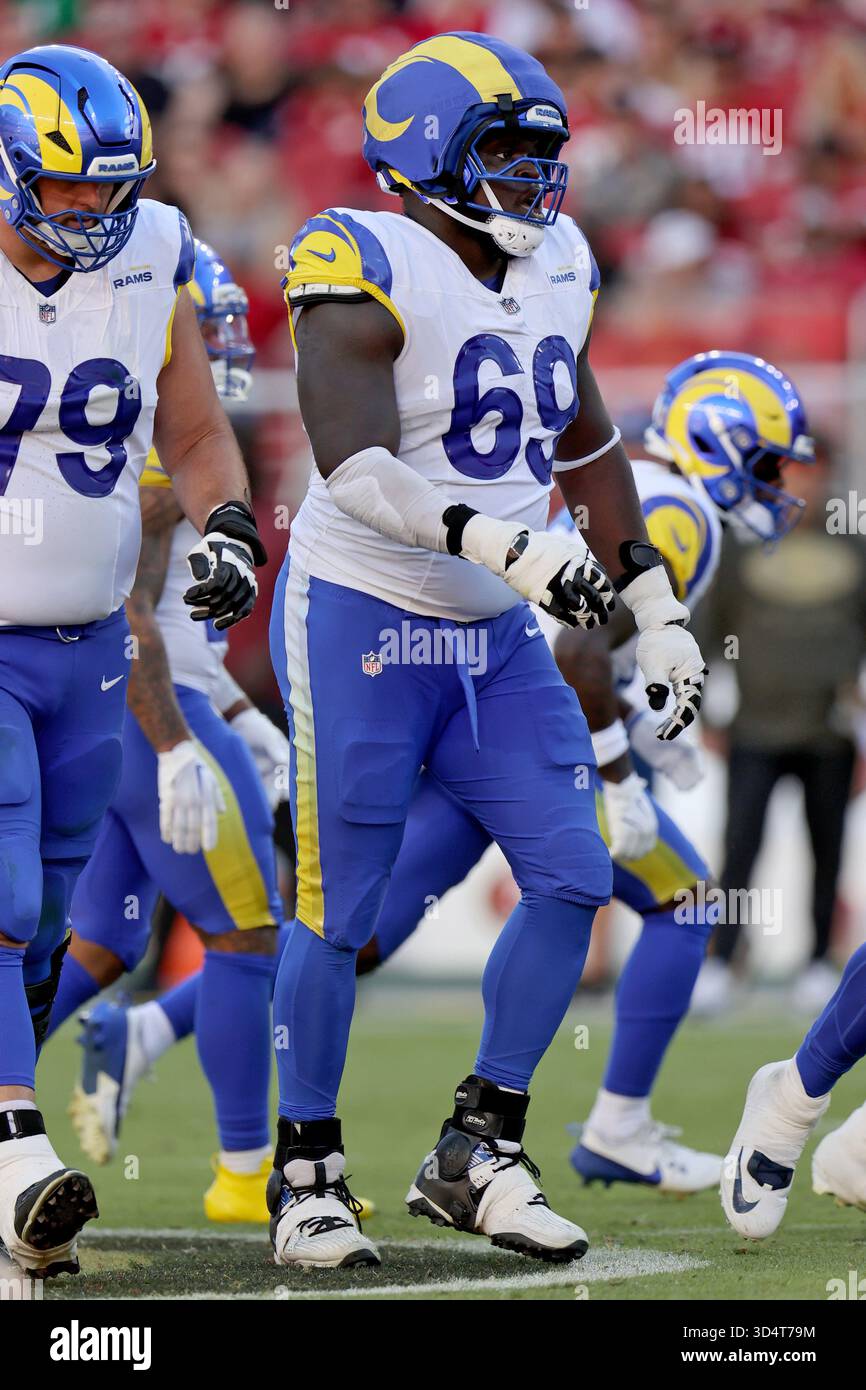 Los Angeles Rams guard Kevin Dotson (69) walks to the line of scrimmage ...