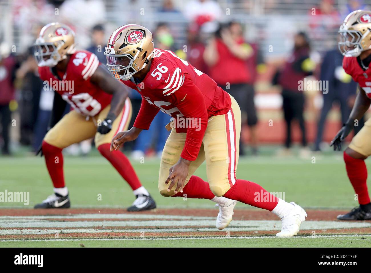 San Francisco 49ers defensive end Keion White (56) rushes during an NFL ...