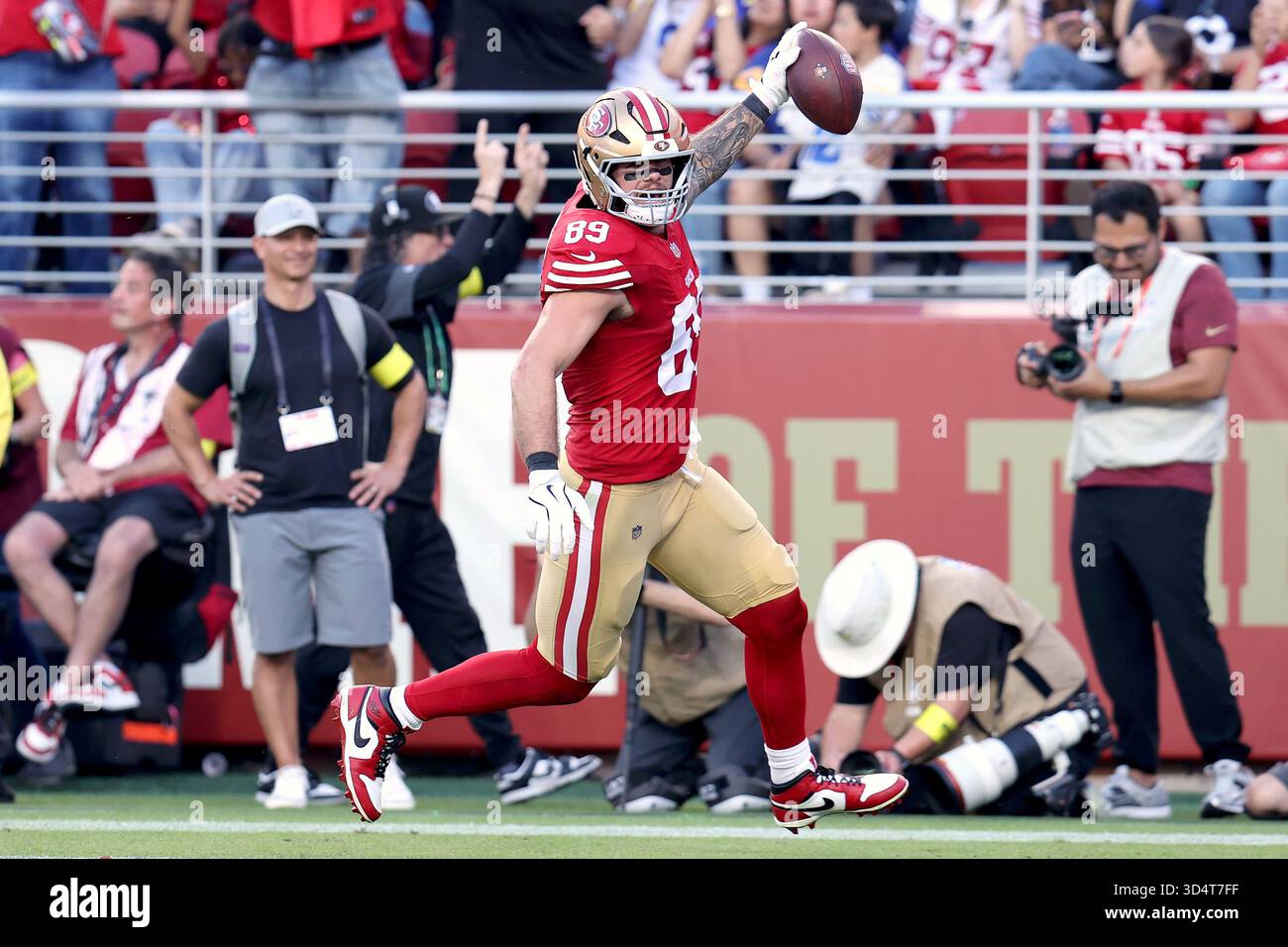 San Francisco 49ers tight end Luke Farrell (89) reacts after a TD ...