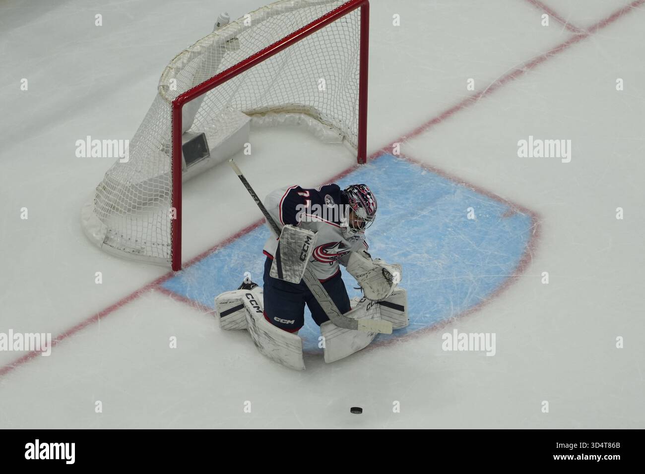 Columbus Blue Jackets goaltender Jet Greaves (73) makes a save during ...