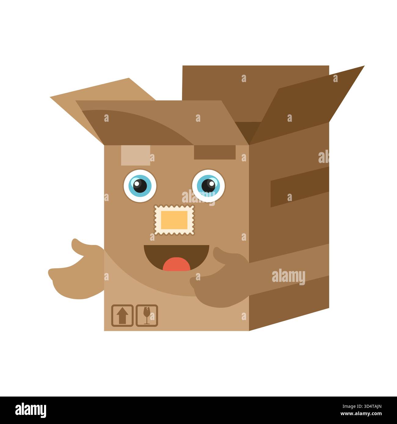 Cute delivery box characters vector illustration set. Funny nine ...