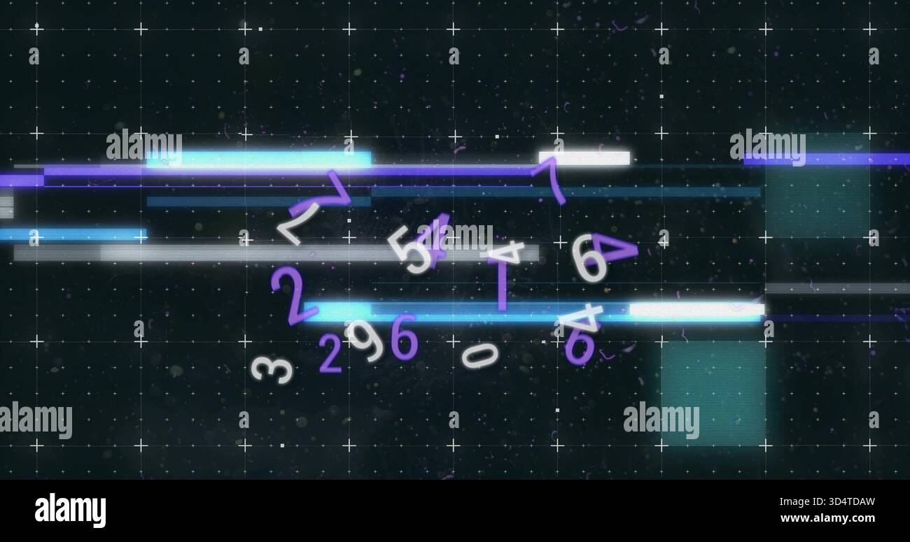 Floating cluster of numeric glyphs glowing and drifting in crosshair ...