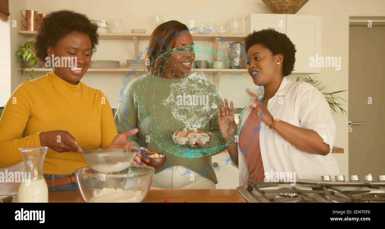 Mixing three women wearing mustard, sage, white-pink at kitchen island ...