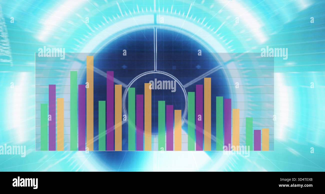 Displaying translucent panel showing colorful vertical bars on grid in ...
