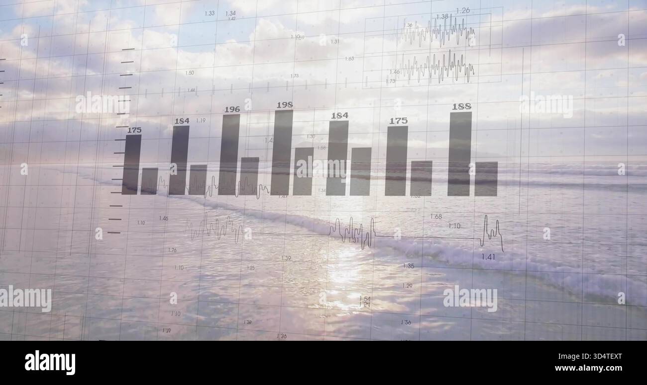 Displaying vertical bar chart overlay across coastal seascape, showing ...