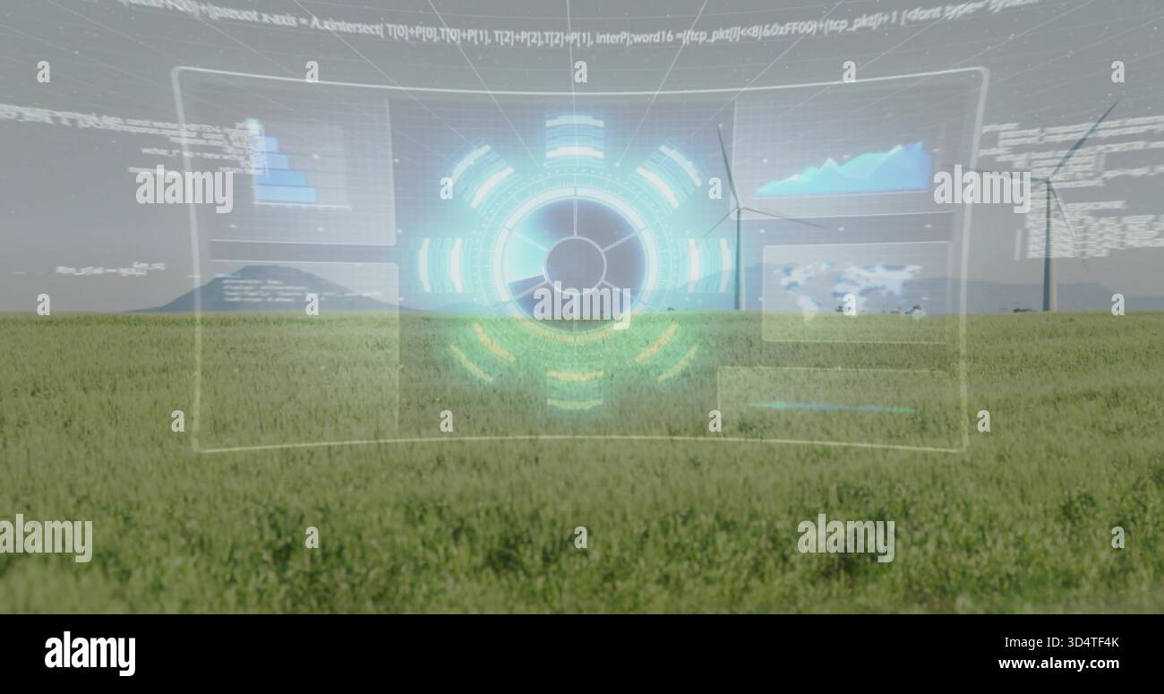 Hovering clear HUD showing concentric cyan rings, data panels over ...