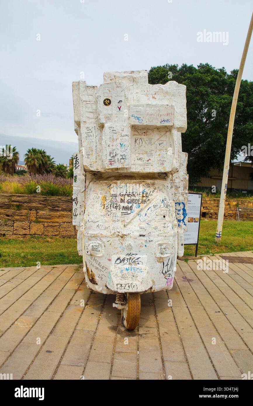 Palermo, Italy - May 20 2025. Ape Bianca (White Ape) sculpture by ...