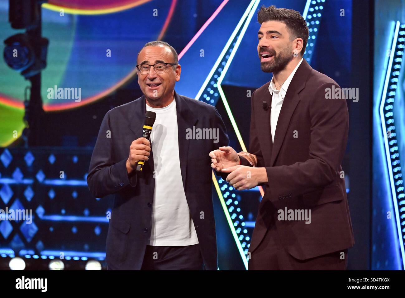 Carlo Conti, Gianluca Gazzoli during the First semi-final Sanremo ...