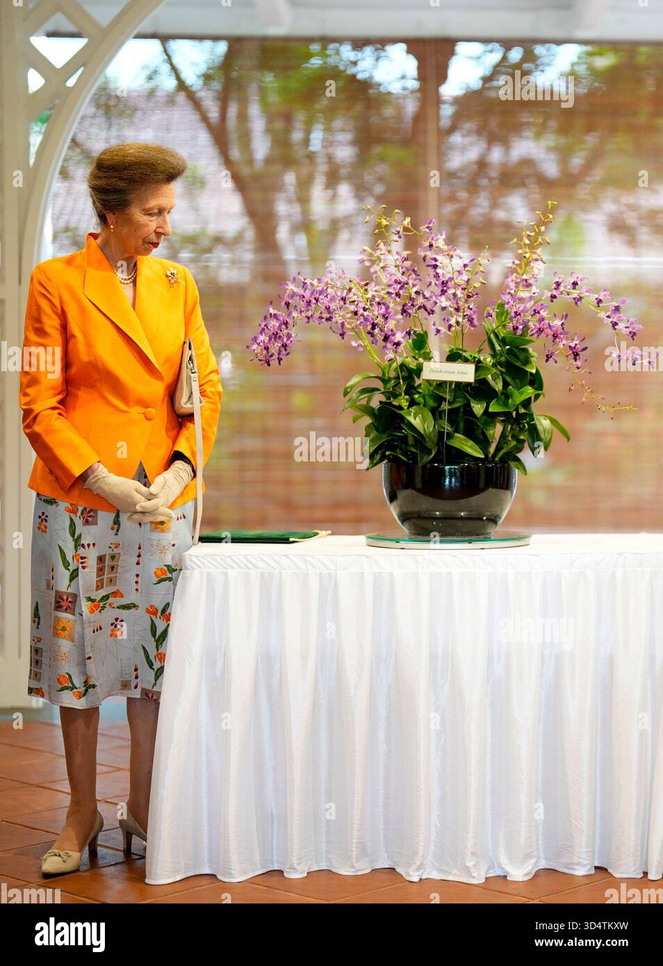 The Princess Royal with the 'Dendrobium Anne' orchid, during a visit to ...