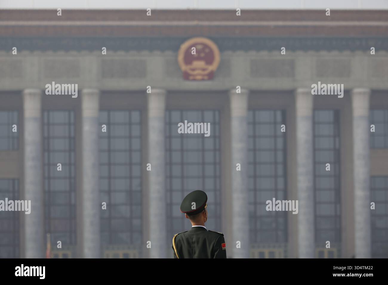 A member of the honor guard stands in front of the Great Hall of the ...