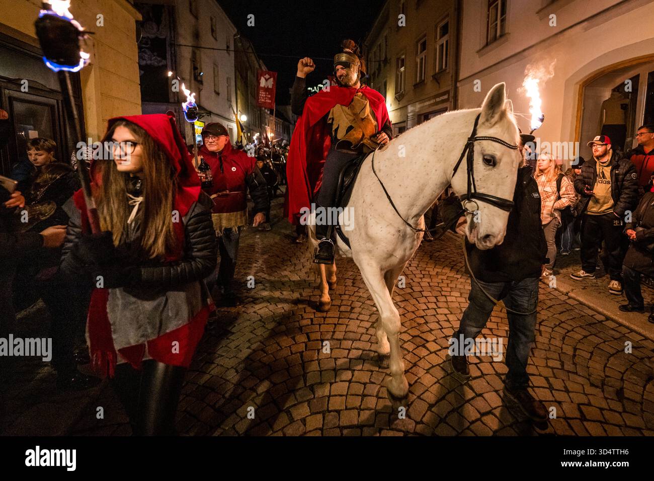 Saint Martin's procession with man, dressed like St Martin, arrives to ...