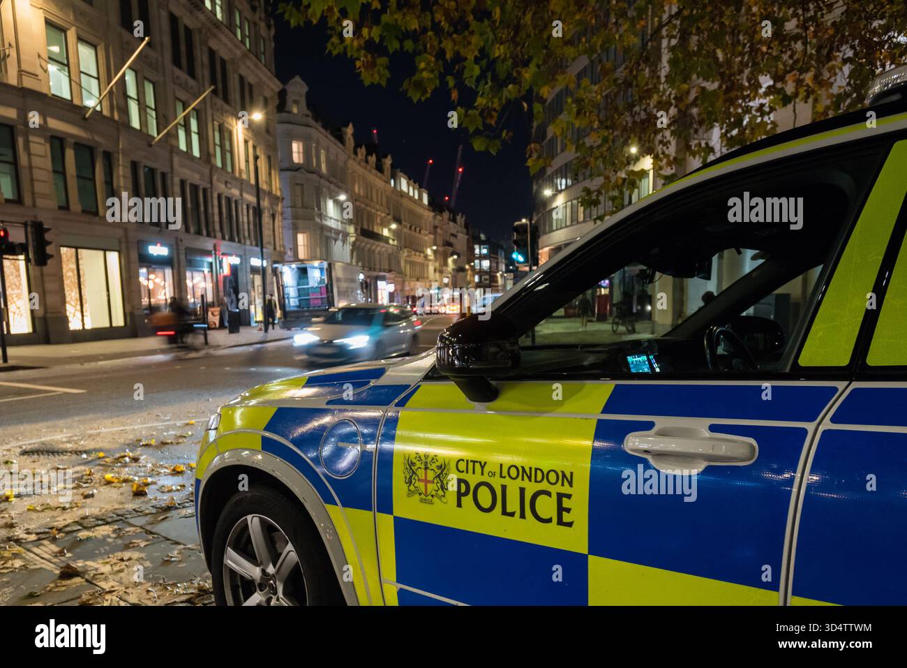 UK City of London police patrol car at night near St Paul's Cathedral ...
